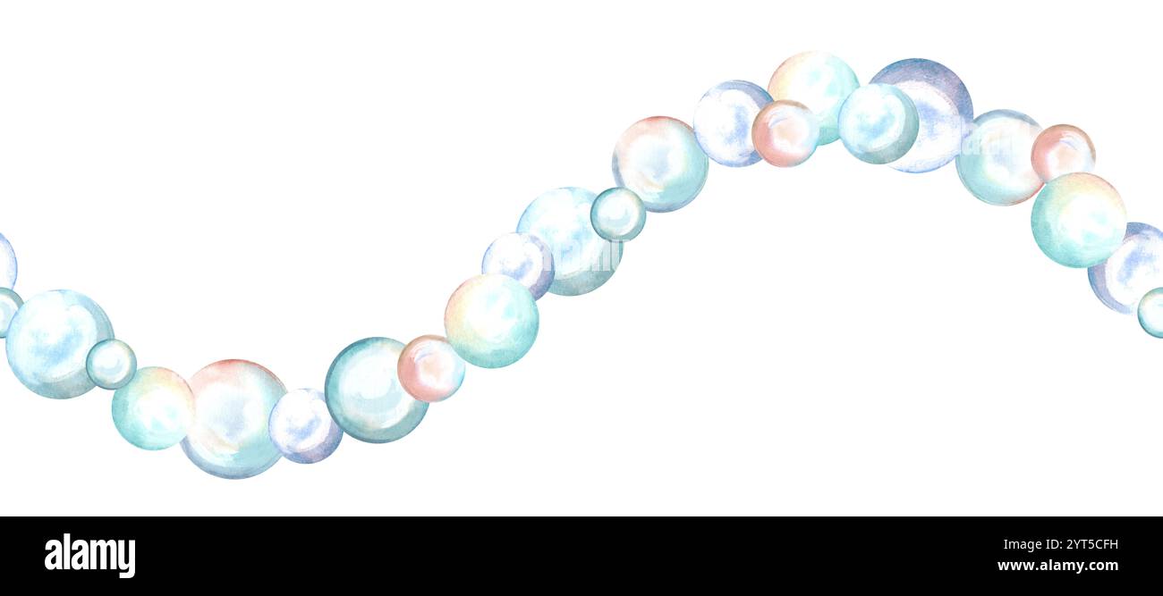 Soap bubbles wavy seamless border. Hand drawn watercolor illustration ...