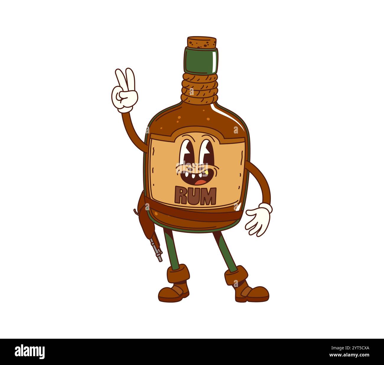 Cartoon groovy rum bottle character with cheerful expression showing ...