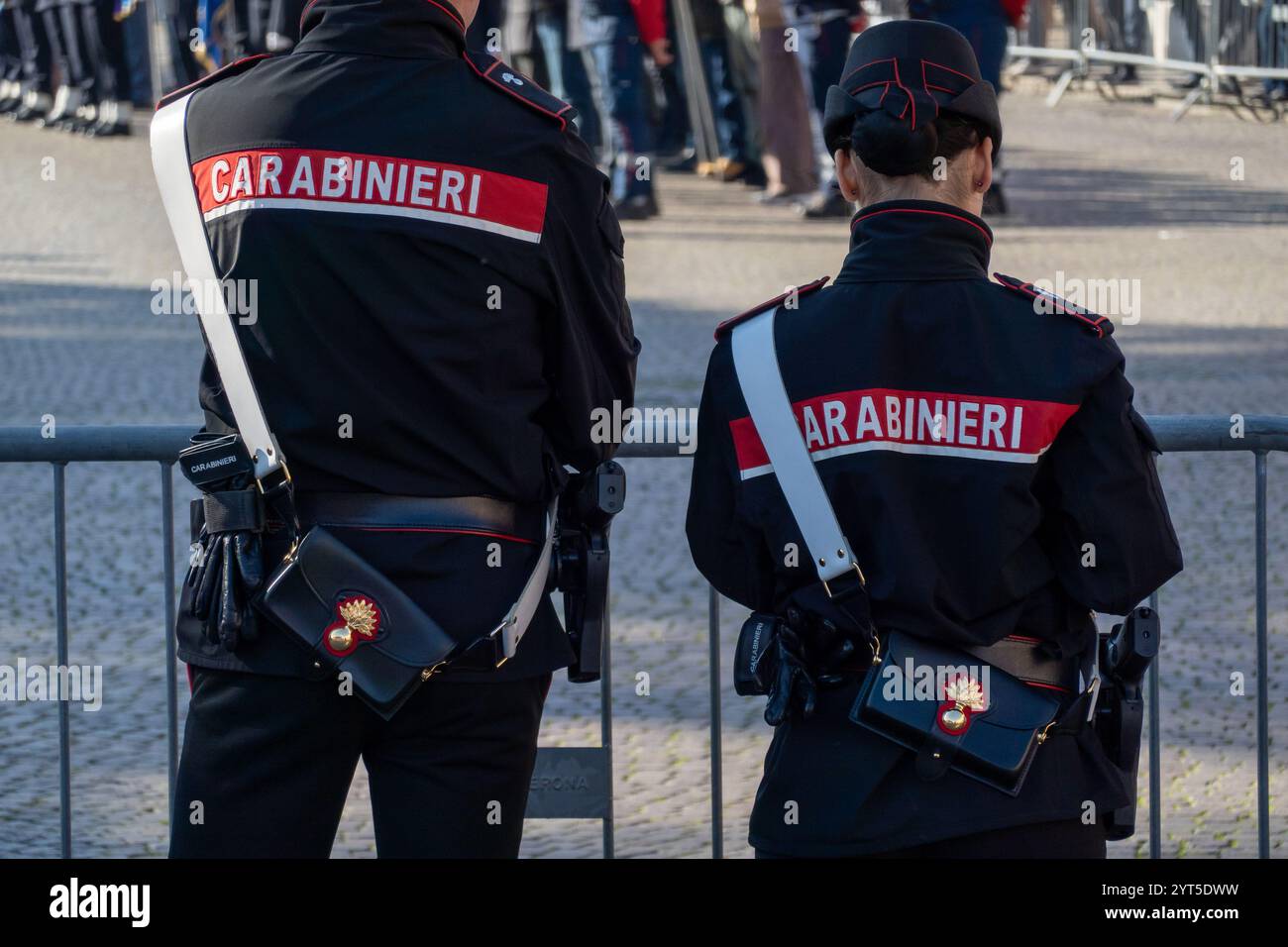 Two Carabinieri officers stand by a barrier, ensuring safety at a ...