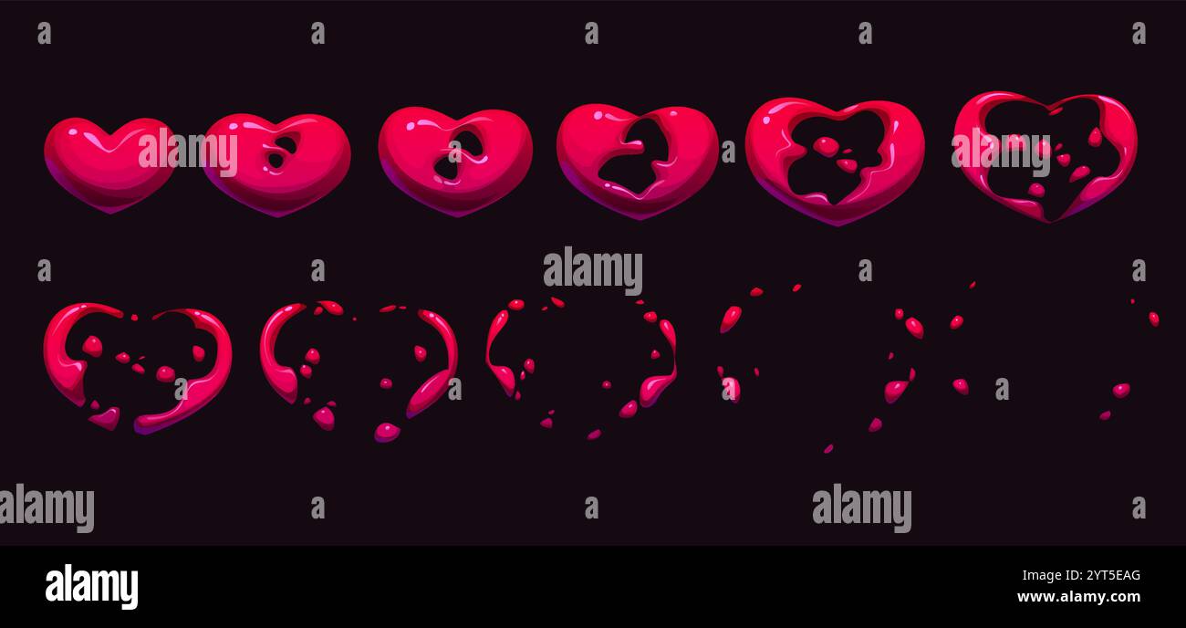 Heart explosion sprite, love game animation sequence frame depicts ...