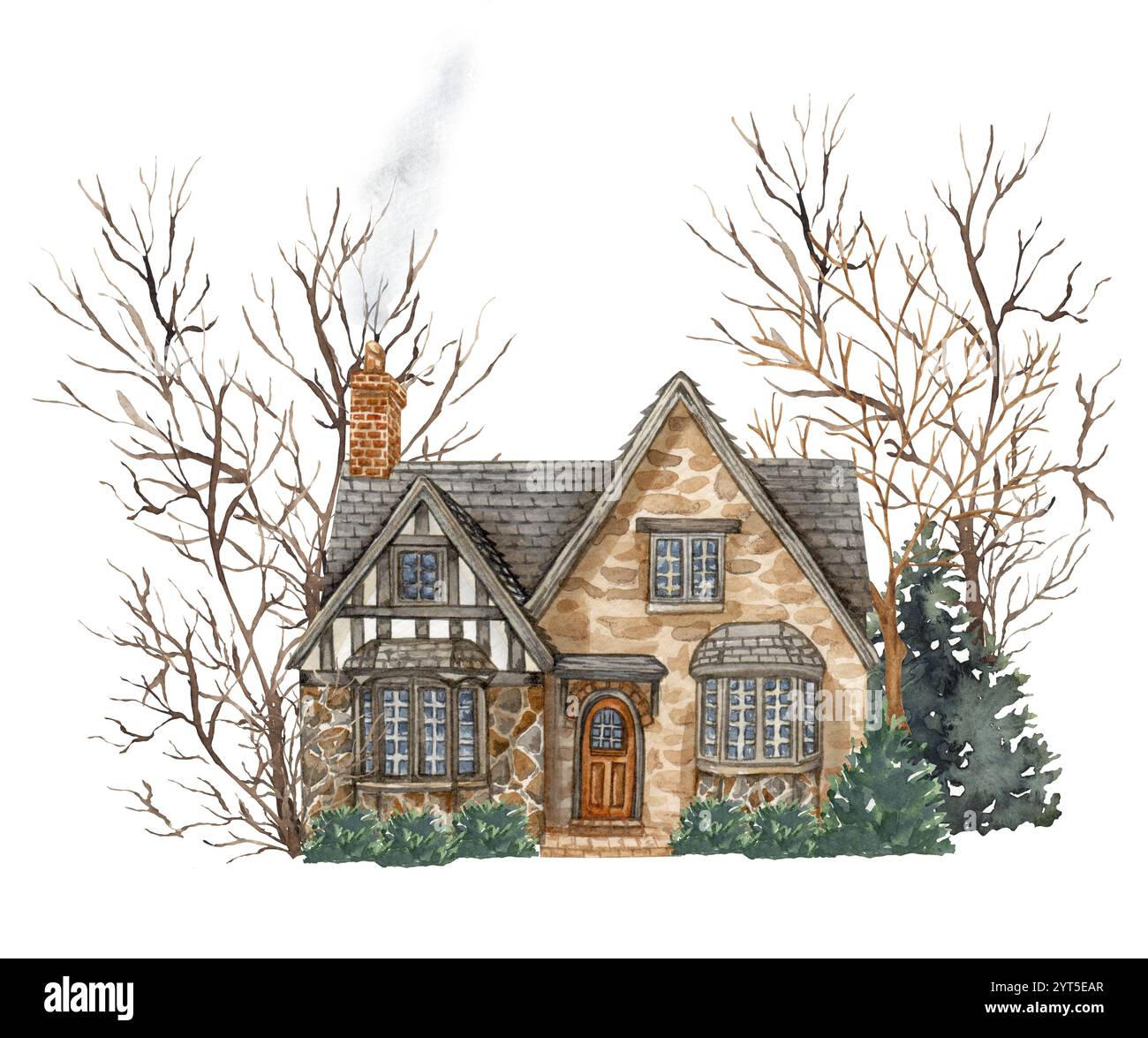 Winter landscape house and trees. Christmas scene Stock Photo - Alamy