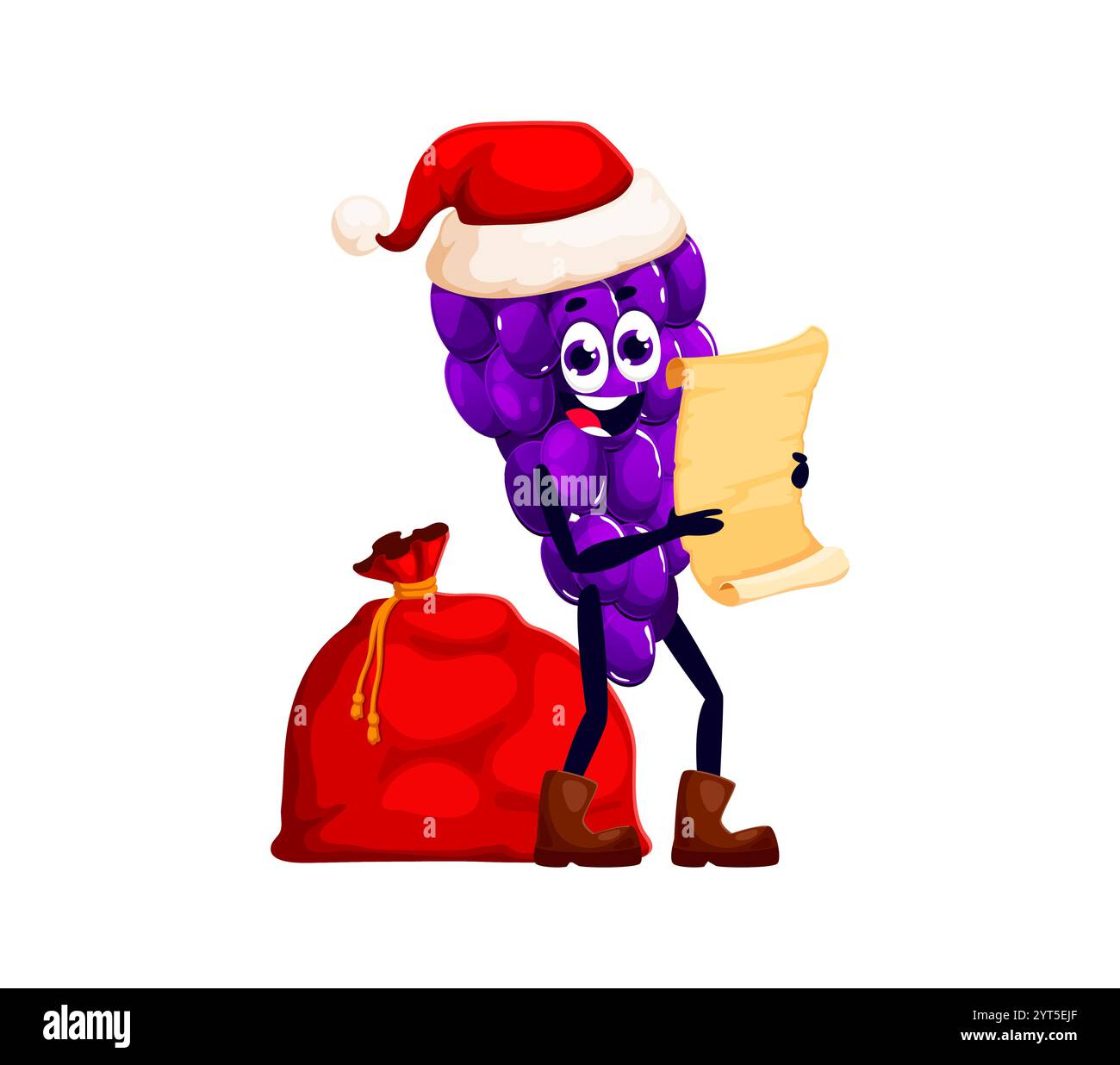 Cartoon cheerful Christmas holiday grapes fruit Santa character with ...