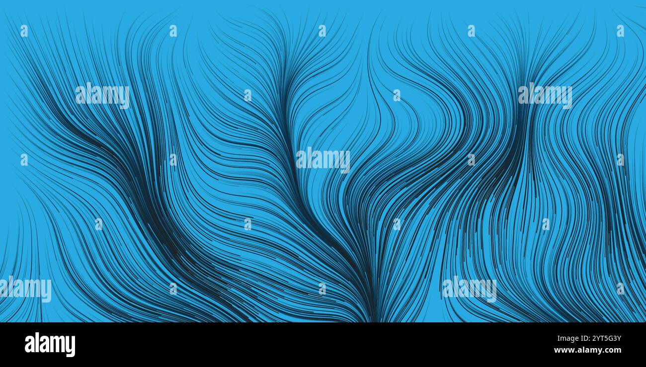 Black and Blue Moving, Flowing Stream of Particles in Curving, Wavy ...
