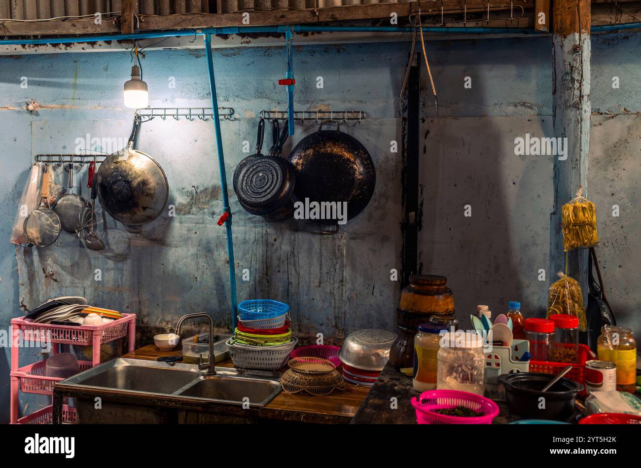 Inside the basic kitchen of a restaurant in Kep in Cambodia Stock Photo ...