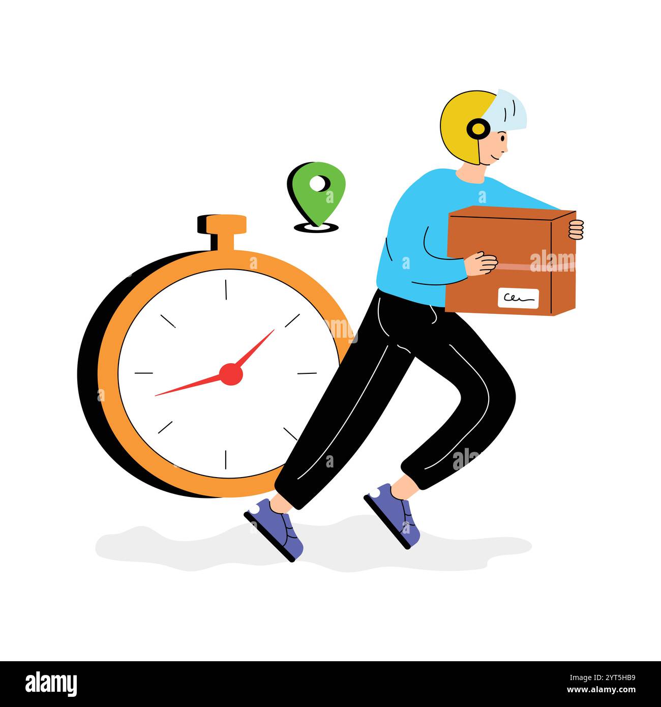 Delivery boy rushing with package, on time delivery concept ...