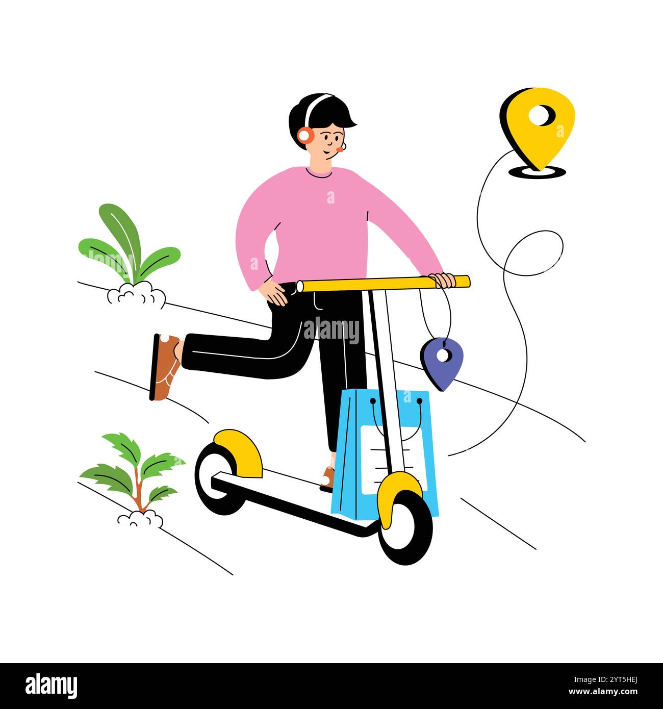 A delivery person rushing on a scooter, delivery ride character ...