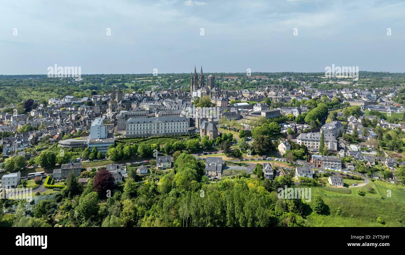Coutances (Normandy, north-western France): aerial view of the town ...