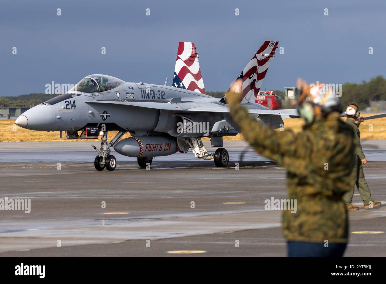 A U.S. Marine Corps F/A-18C Hornet aircraft with Marine Fighter Attack ...