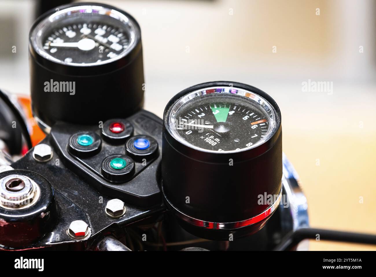 Analog sport bike dashboard with speedometer, tachometer, odometer and ...