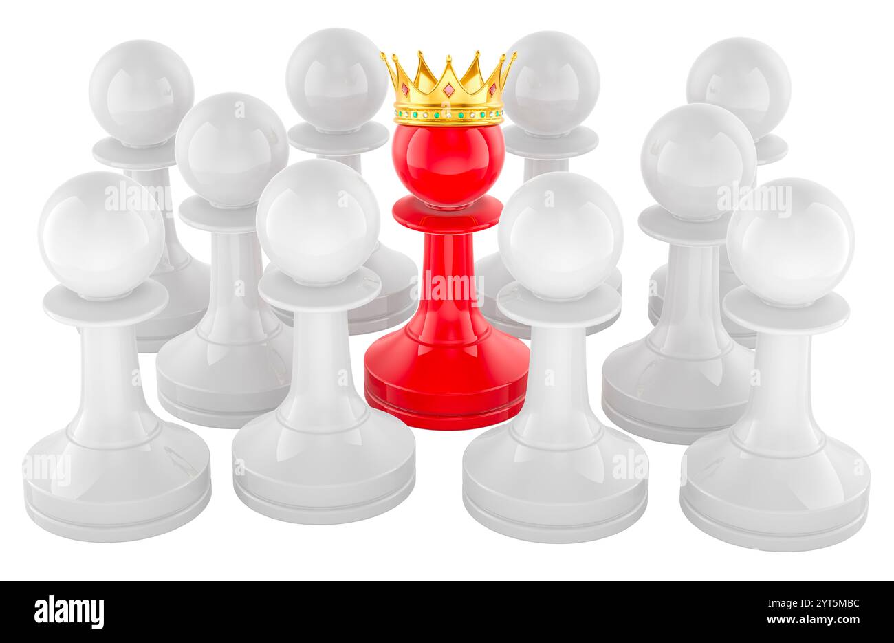 Red pawn with golden crown and other white pawns. Leader concept from ...