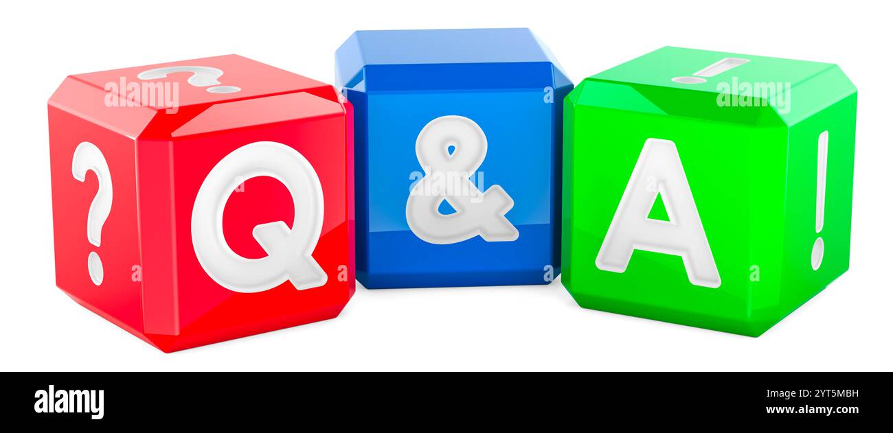 Question and Answers cubes, Q and A. 3D rendering isolated on white ...