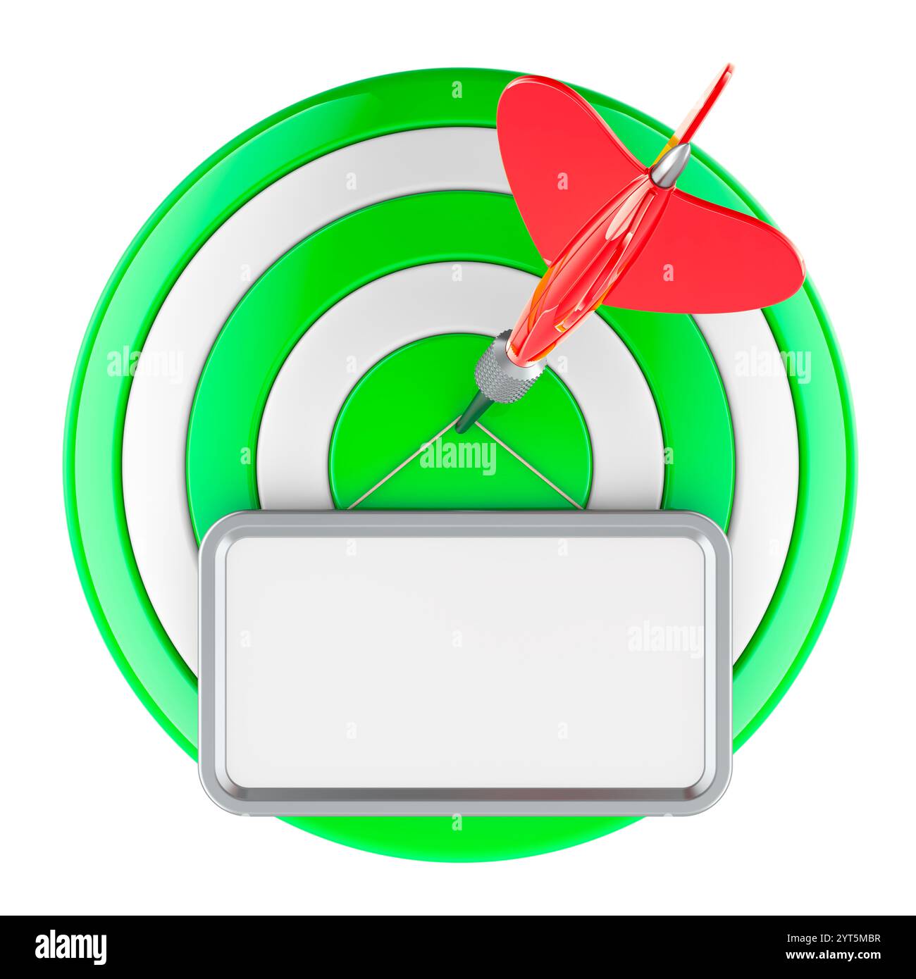 Target with arrow and blank hanging sign, front view. 3D rendering ...