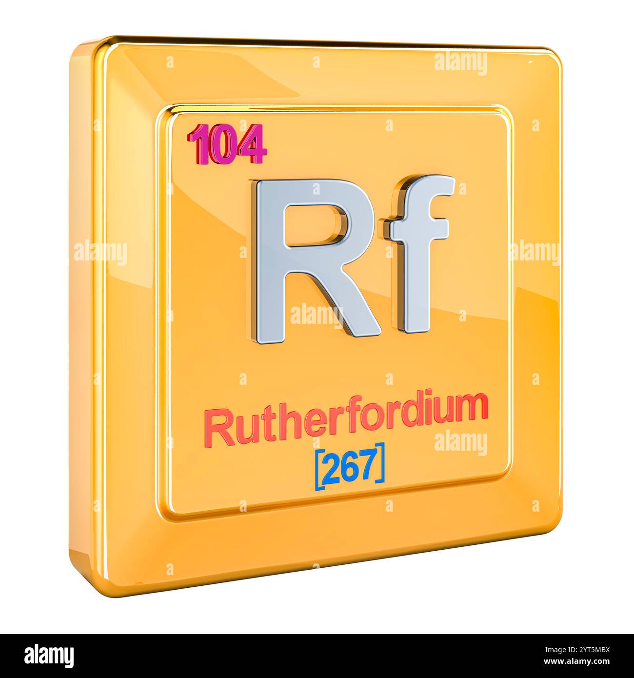 Rutherfordium Rf, chemical element sign with number 104 in periodic ...