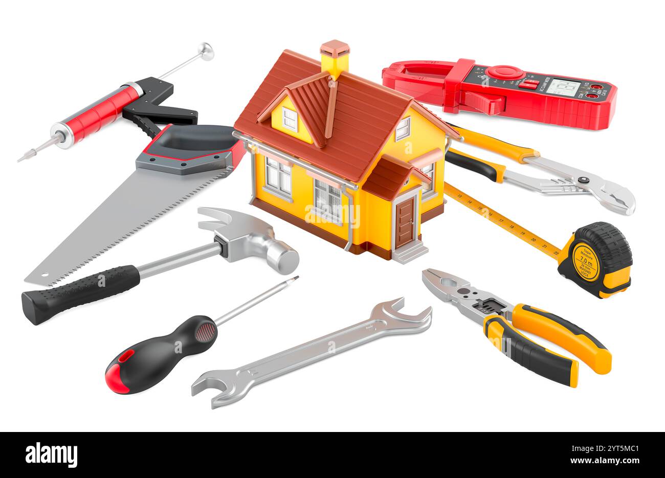 House with tools. Home Building And Repairs, concept. 3D rendering ...