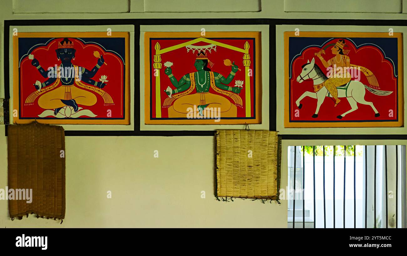 Paintings depicting Sri Krishna in various forms, located in Uttara Kamalabari Satra, Majuli ...