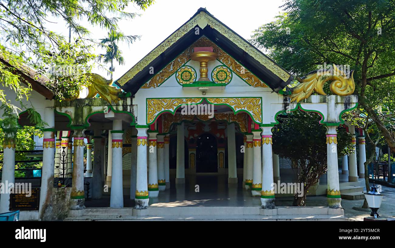 Entrance of Uttara Kamalabari Satra, a temple dedicated to Lord Krishna, located in Majuli ...