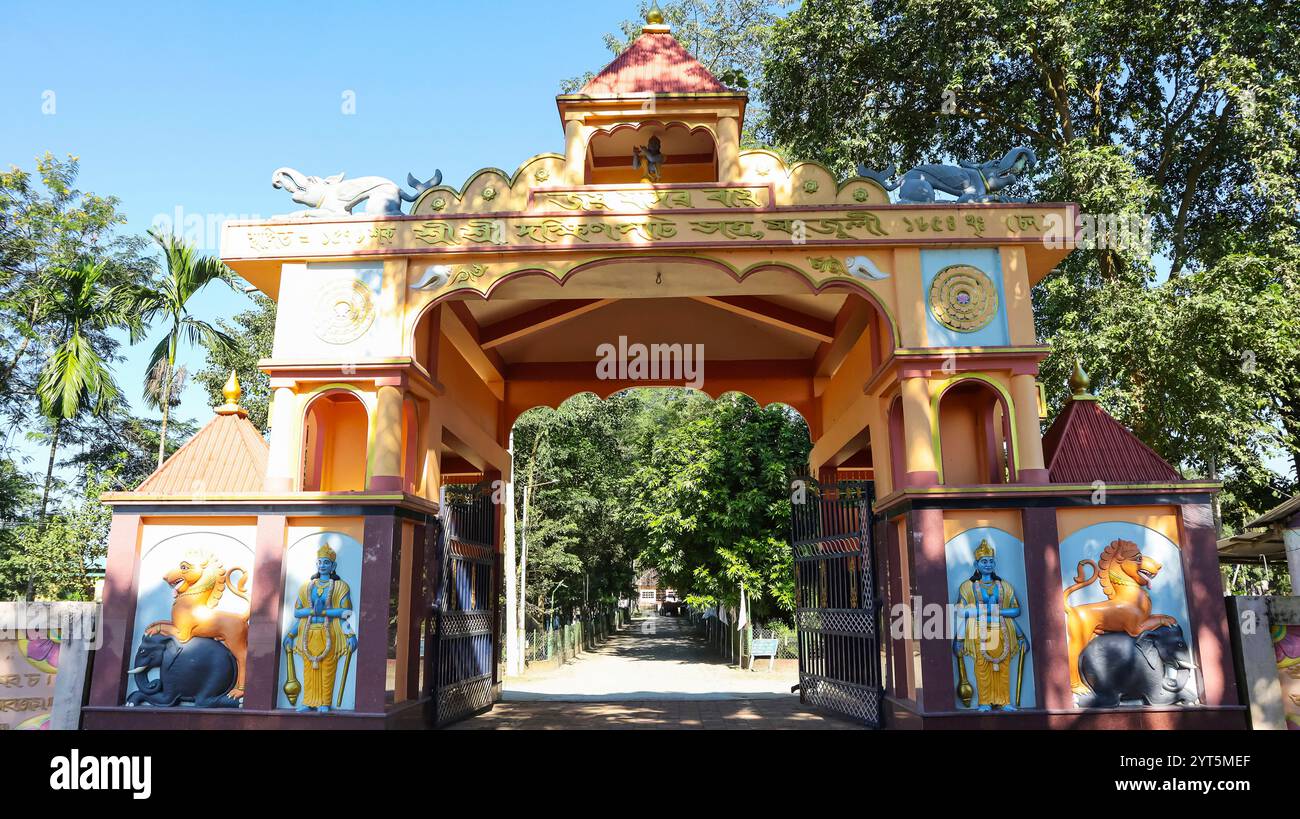 Entrance gate of Dakhinpat Satra, a temple dedicated to Lord Krishna ...