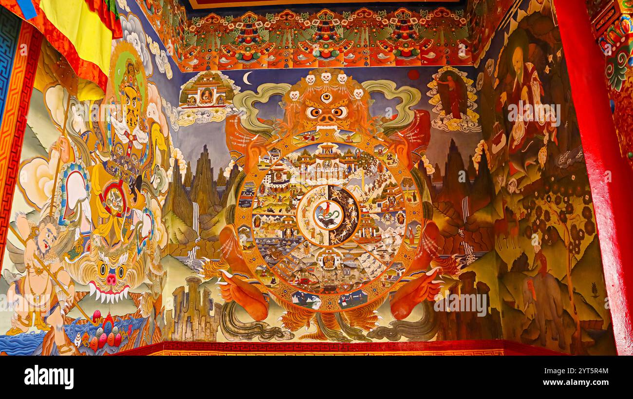 Captivating painting of the Buddhist Wheel of Life (Life Chakra) on the ...