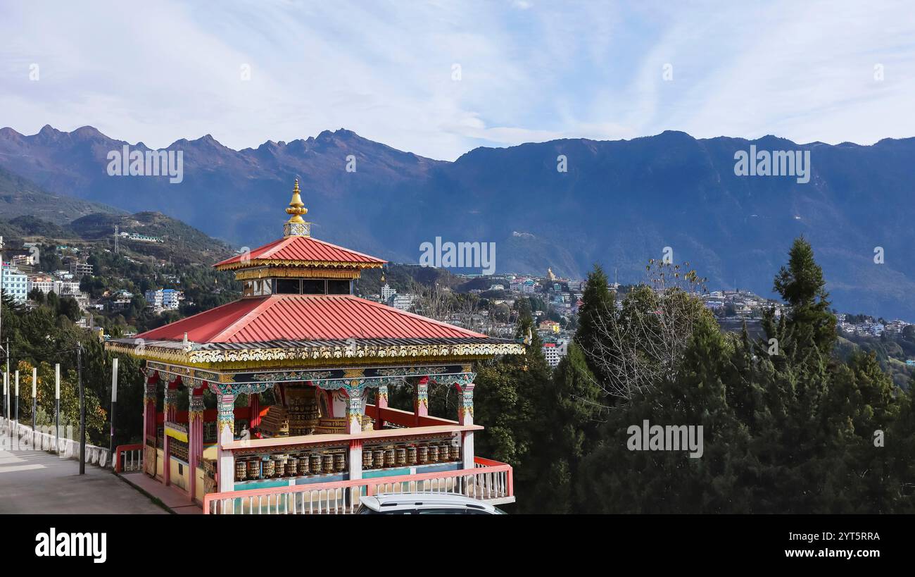 Panoramic view of Tawang Monastery with the picturesque townscape in ...