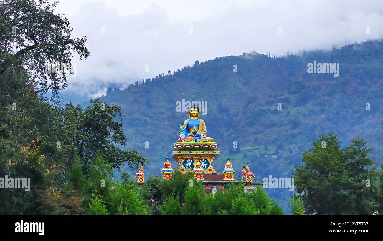 Towering statue of Lord Buddha near Khinmey Nyingma Monastery ...