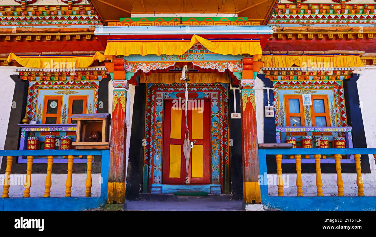 Entrance of the sacred Taktsang Gompa surrounded by tranquil scenery ...