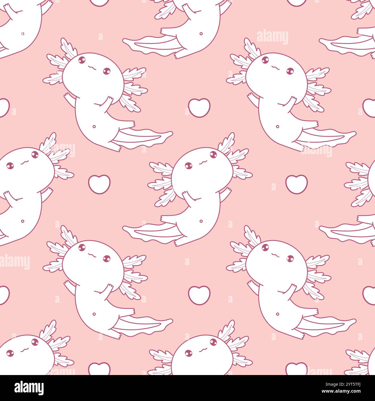Seamless pattern cute Axolotl on pink background. Outline Little ...