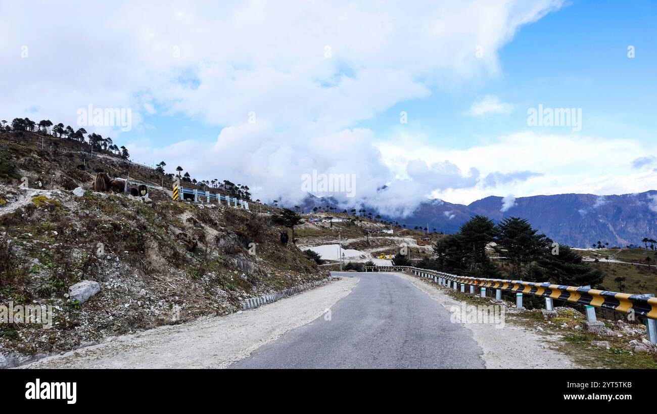 Rugged yet scenic roads leading to Bumla Pass, Tawang, Arunachal ...