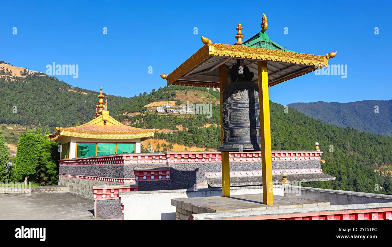View of the sacred bell near the entrance of Thupsung Dhargye Ling ...