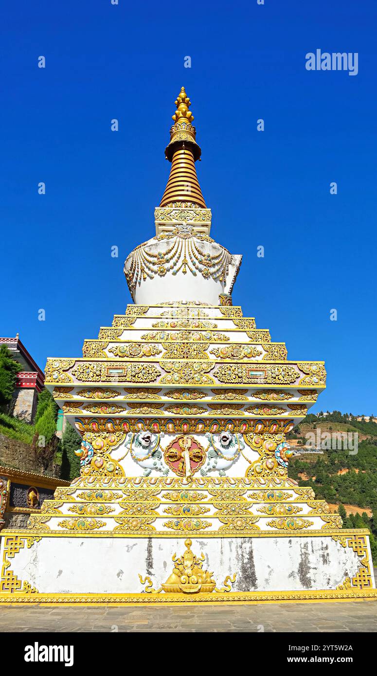 Serene white-colored Gompa near Thupsung Dhargye Ling Monastery, Dirang ...