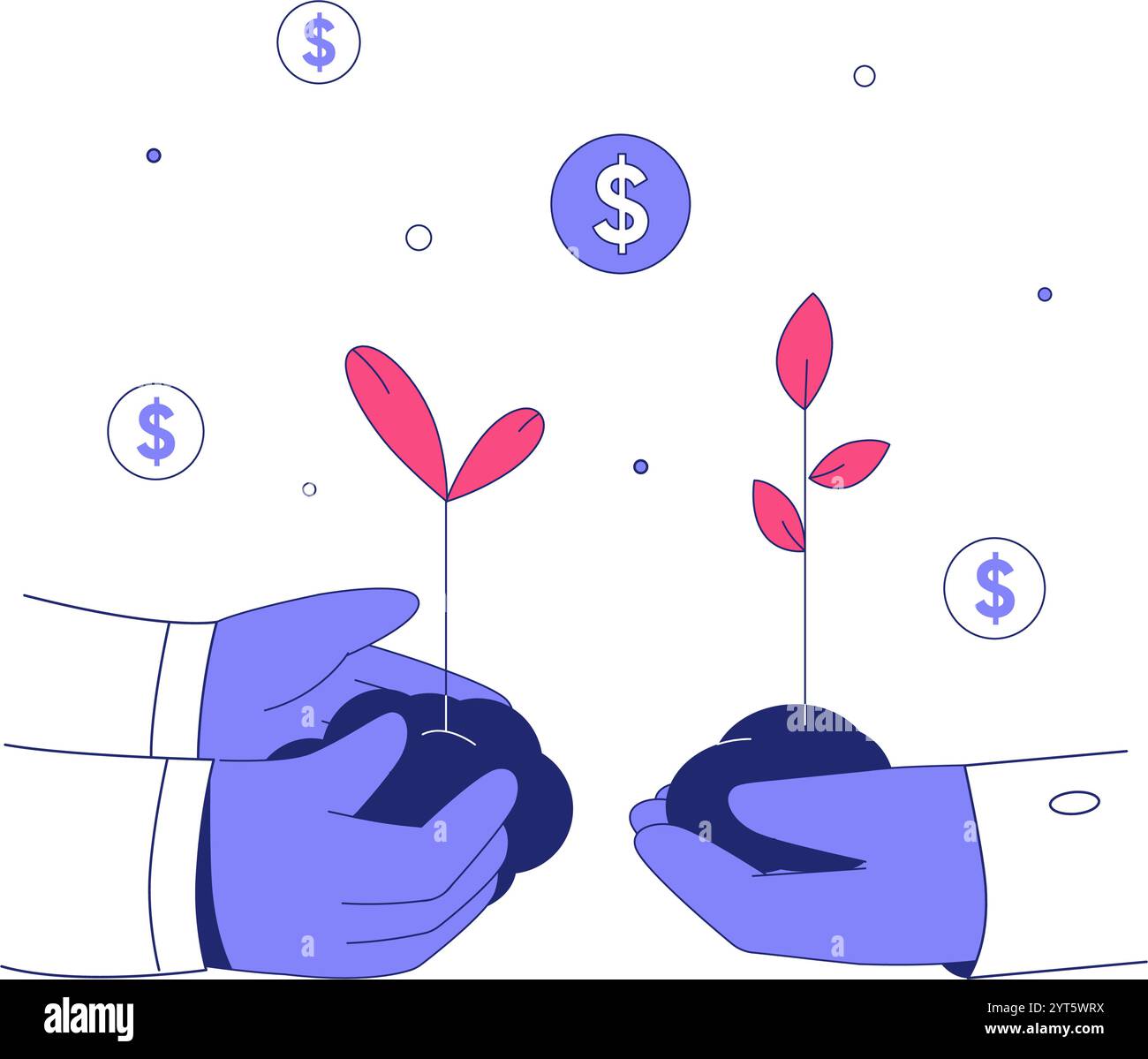 Hands Holding Saplings In Flat Vector Illustration Symbolizing ...