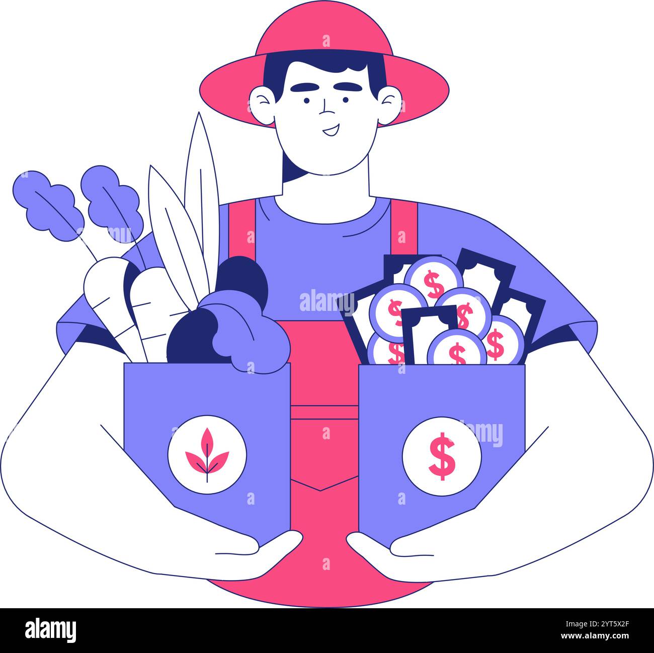 Male Farmer Holding Harvest And Earnings In Flat Vector Illustration ...