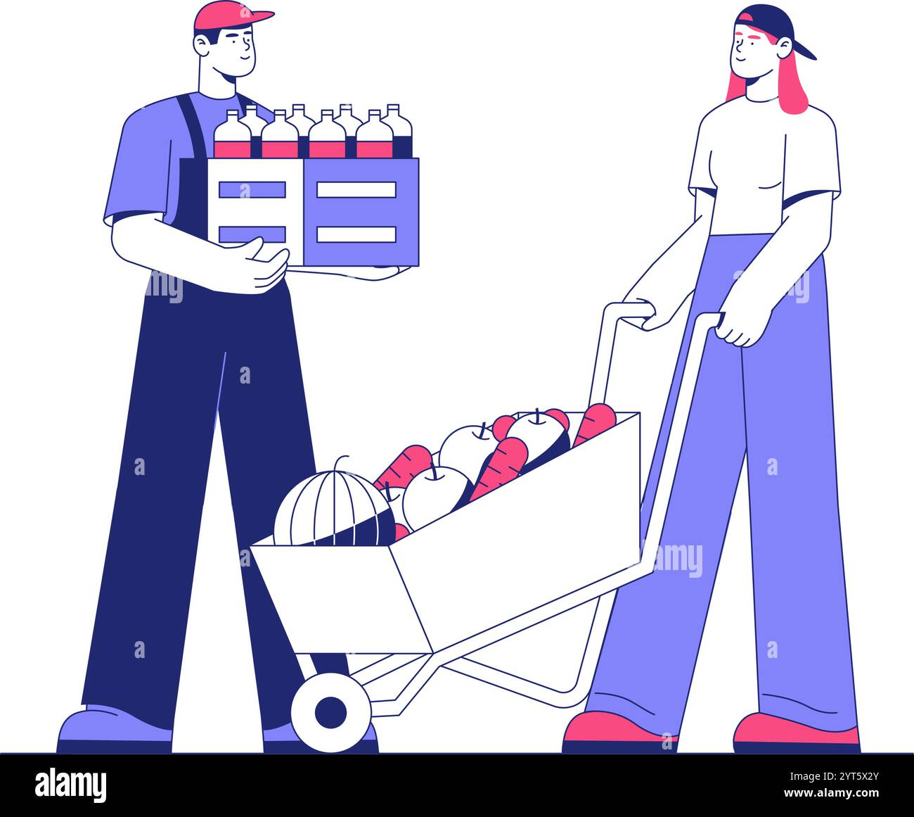 Farmers Working With Produce In Flat Vector Illustration Symbolizing ...