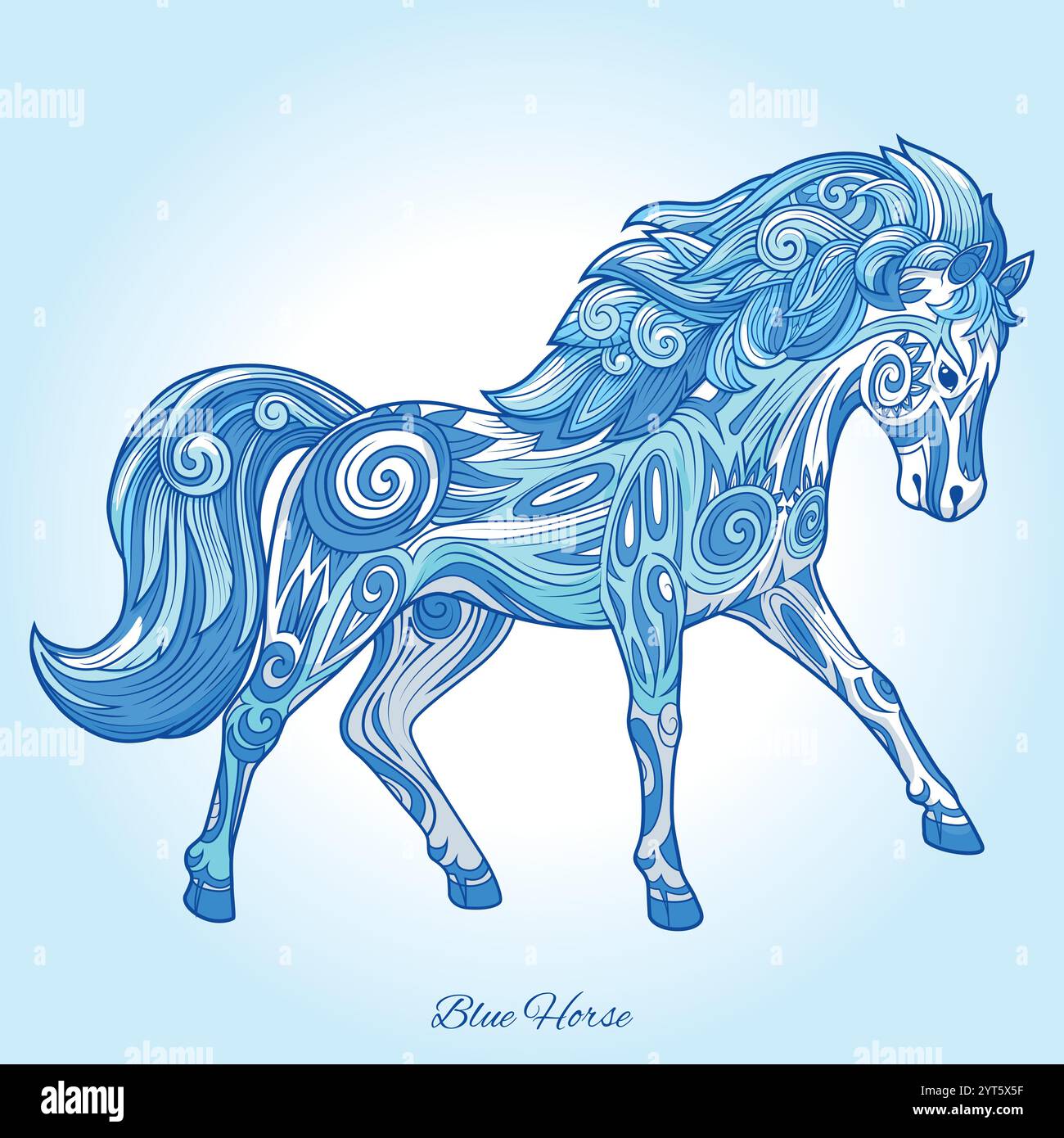 Horse hand drawn blue color ornament vector Stock Vector Image & Art ...
