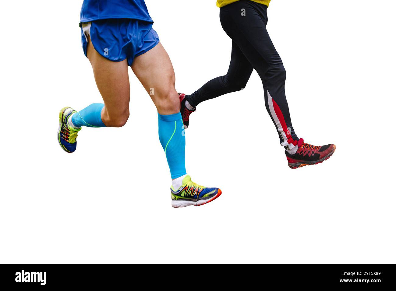 legs two male runners running isolated on white background Stock Photo ...