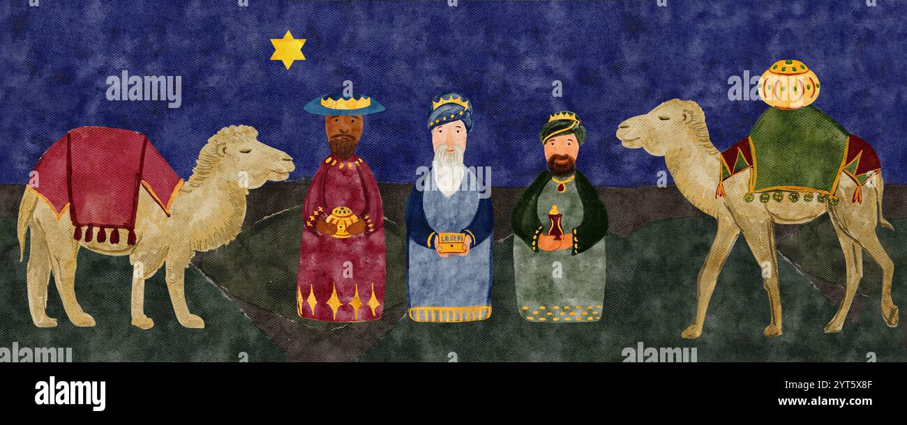 The three wise man with gifts and camels Christmas nativity scene ...