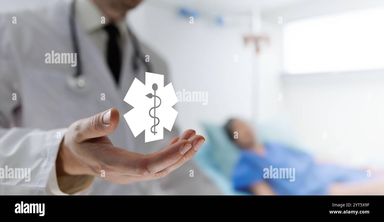 The classic medical symbol with a snake coiled around a staff ...