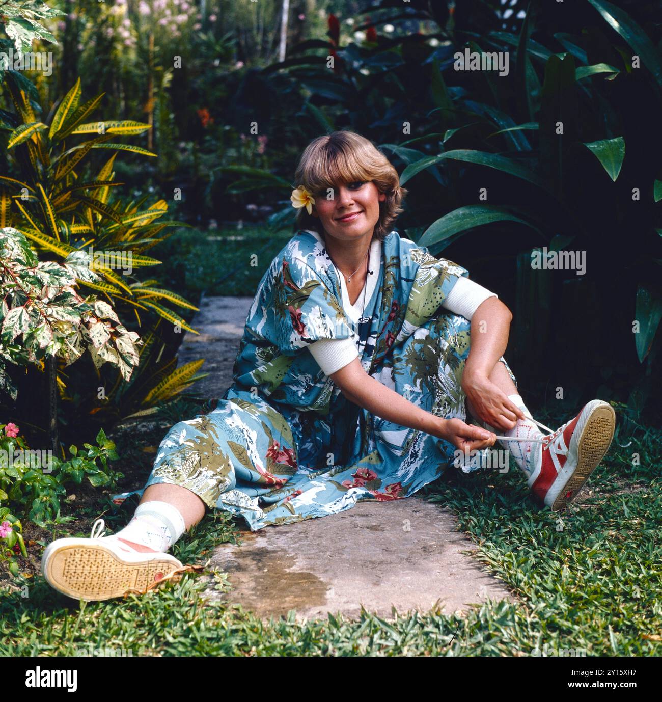 Gitte Haenning auf der Karibikinsel Barbados, circa 1981. Danish singer ...