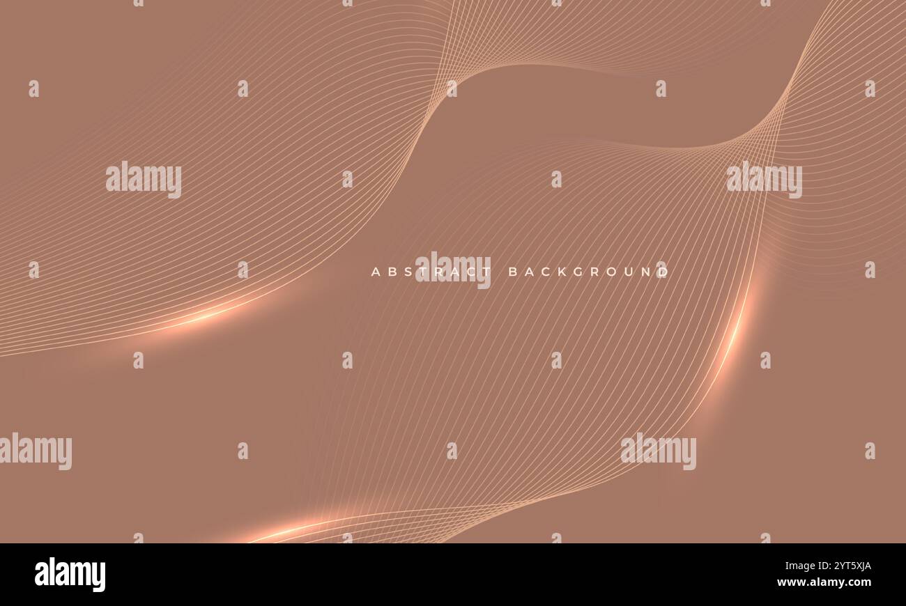Mocha mousse color of the year 2025 abstract vector background with glowing brown wavy lines ...