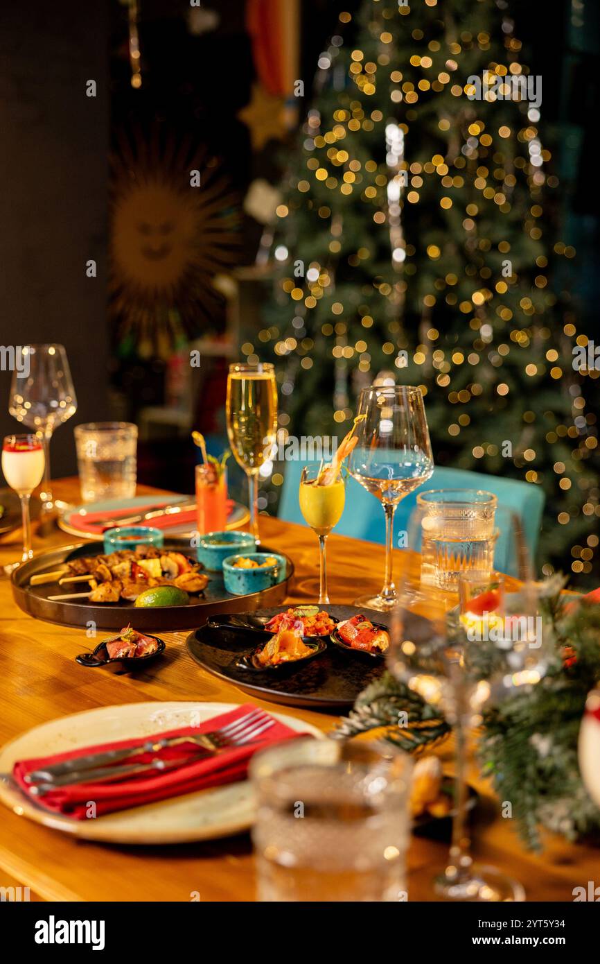 Mexican food and drinks. Restaurant service. Top view. A festive table ...