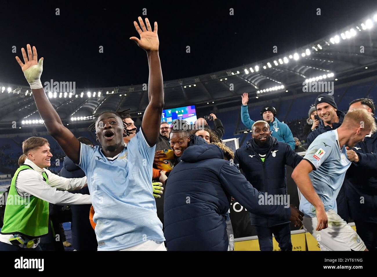 Tijjani Noslin of SS Lazio celebrates the victory with team mates ...
