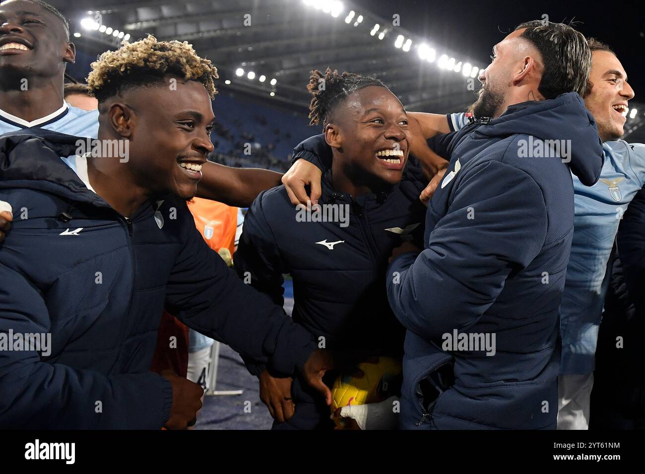 Tijjani Noslin of SS Lazio celebrates the victory with team mates ...