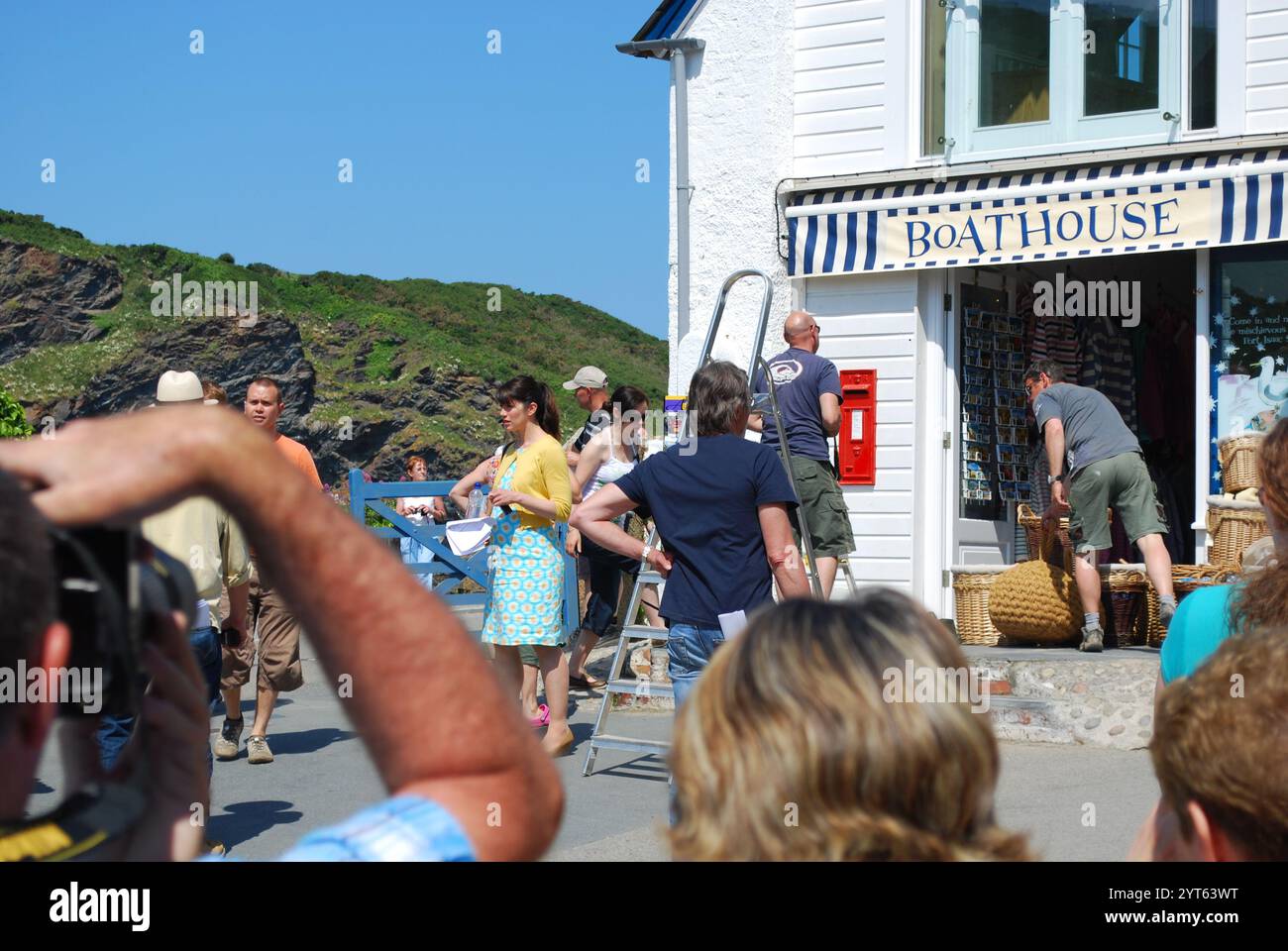 Filming of Doc Martin at Port Isaac in Cornwall Stock Photo - Alamy