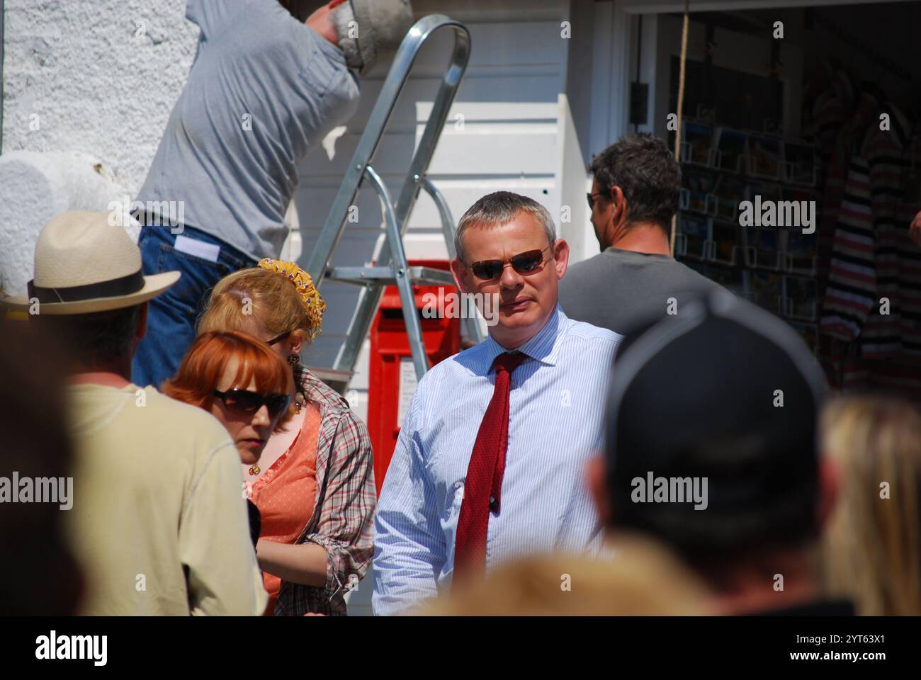 Filming of Doc Martin at Port Isaac in Cornwall Stock Photo - Alamy