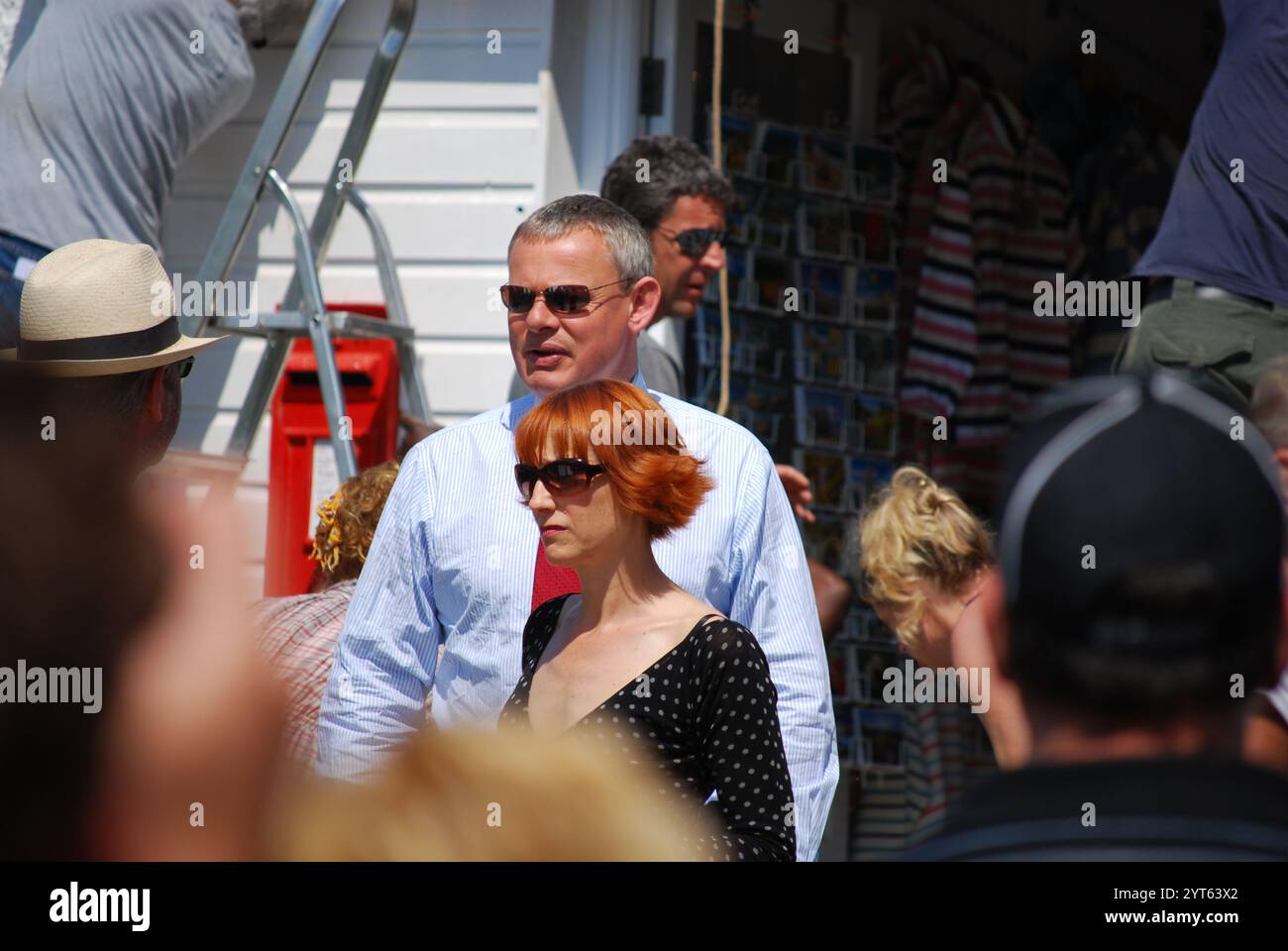 Filming of Doc Martin at Port Isaac in Cornwall Stock Photo - Alamy