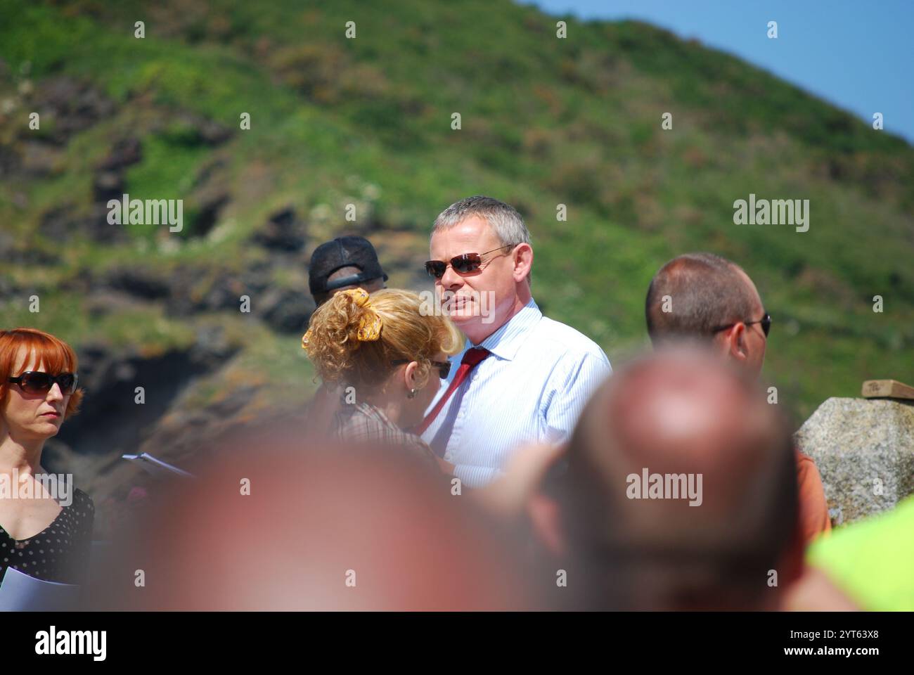 Filming of Doc Martin at Port Isaac in Cornwall Stock Photo - Alamy