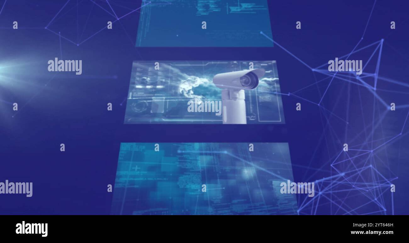 Image of connections and digital data processing over screens Stock ...