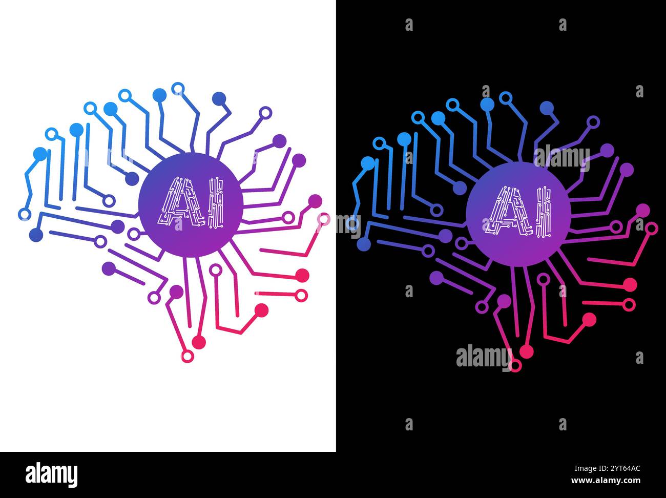 Artifial inteligence vector art technology human brain microchip chin ...