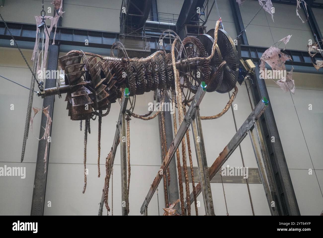 Open Wound with fabric hanging sculptures and mechanical installations ...