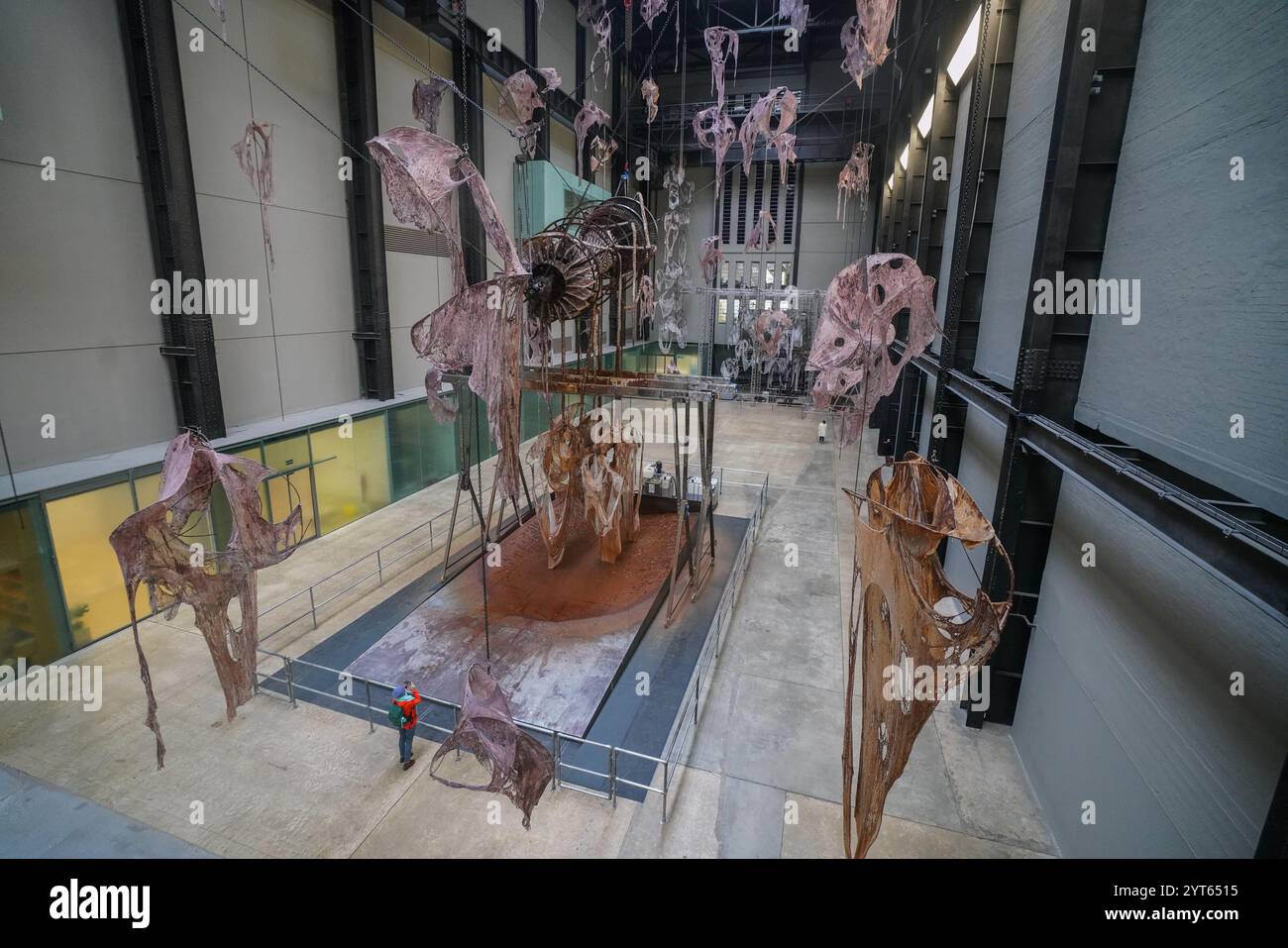 Open Wound with fabric hanging sculptures and mechanical installations ...