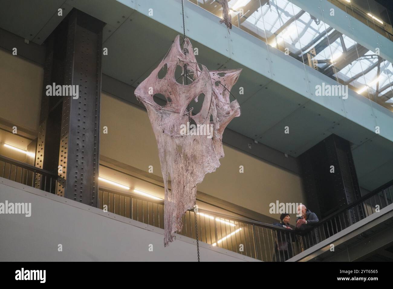 Open Wound with fabric hanging sculptures and mechanical installations ...